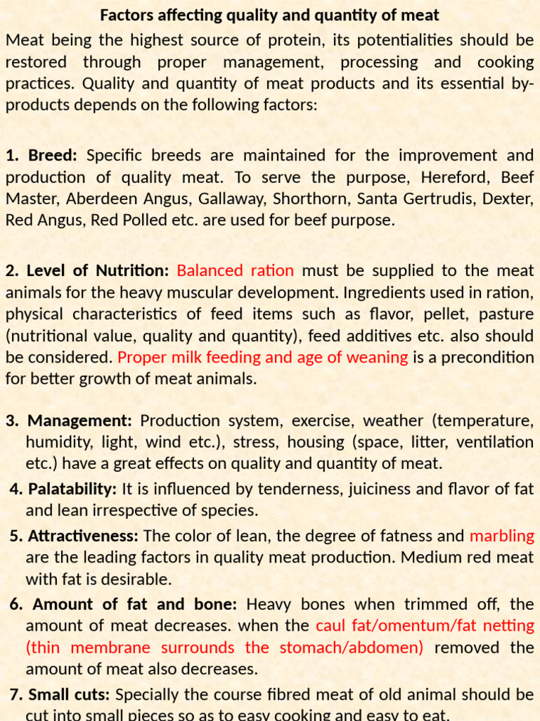 Factors Affecting Quality and Quantity of Meat | PDF