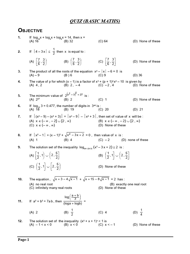 Quiz (Basic Maths) .PMD | PDF