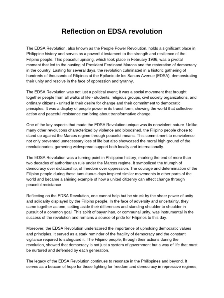 Reflection On EDSA Revolution 1 | PDF | Political Science