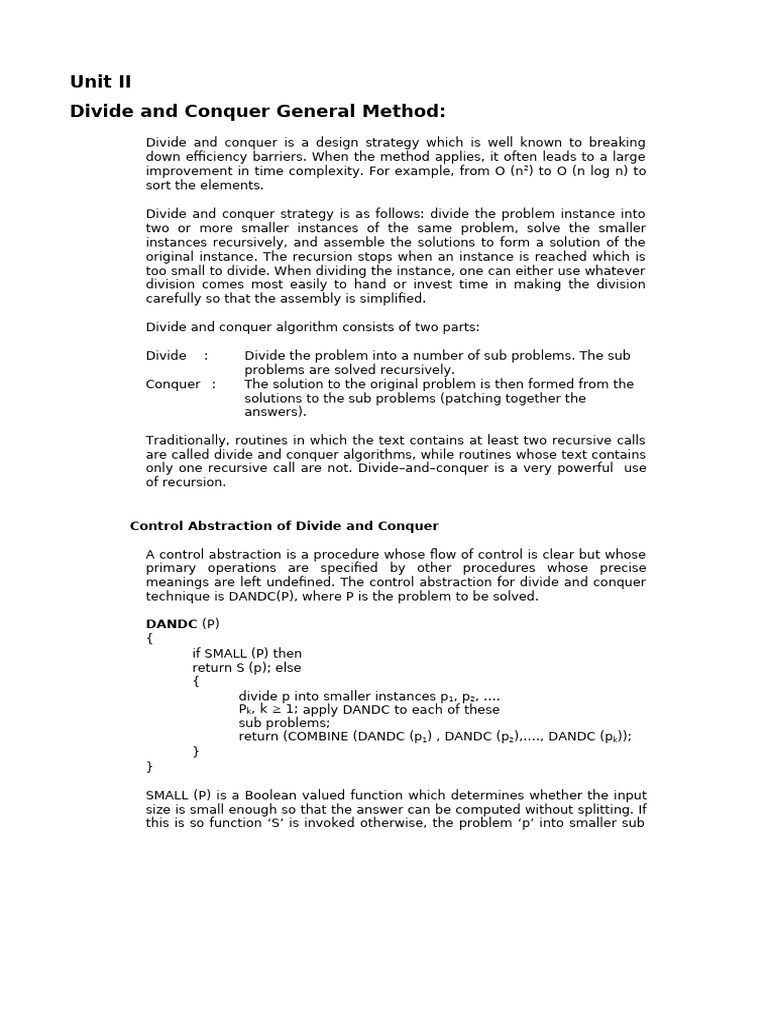 Divide and Conquer General Method | PDF