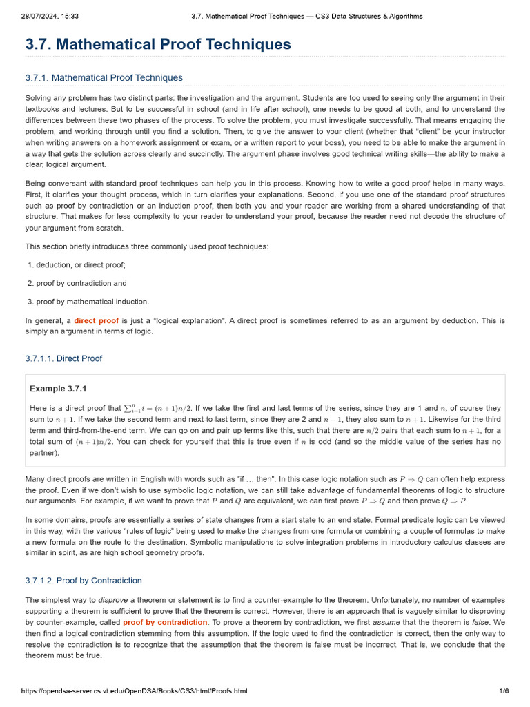 3.7. Mathematical Proof Techniques - CS3 Data Structures & Algorithms | PDF