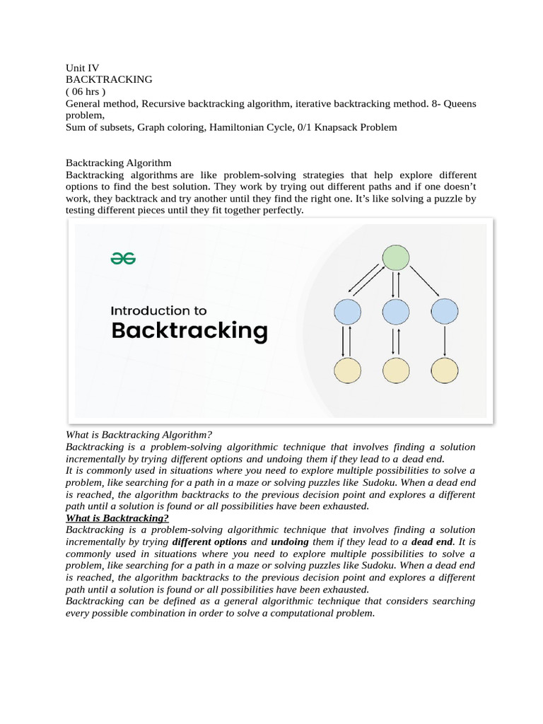 Unit IV Backtraking | PDF