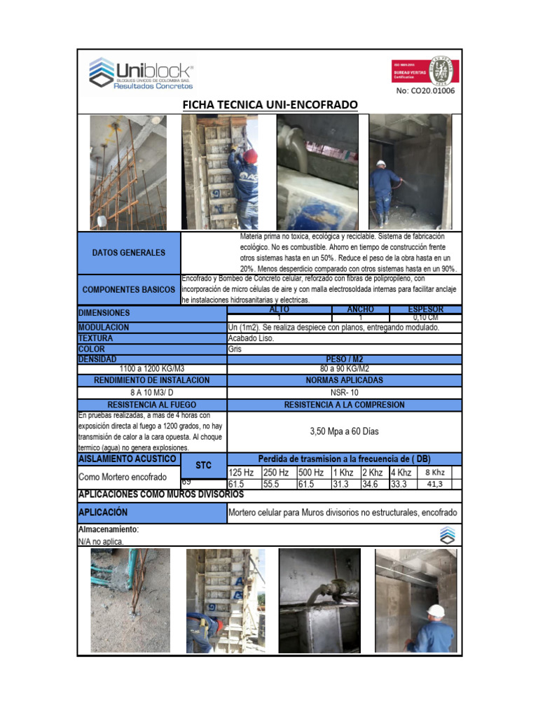 Ficha Tecnica Uni-Encofrado | PDF