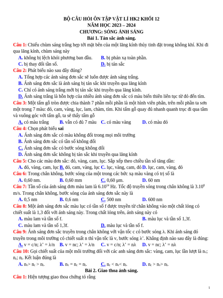 12 - Bo Cau Hoi On Tap Hkii | PDF