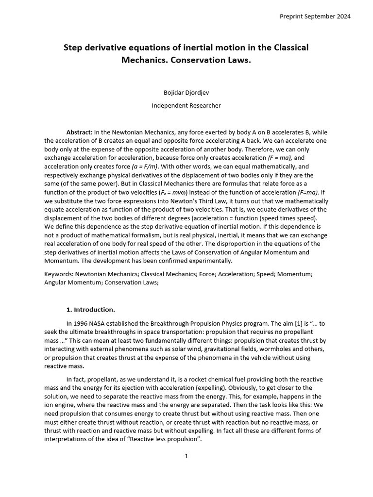 Step Derivative Equations of Inertial Motion in The Classical Mechanics ...