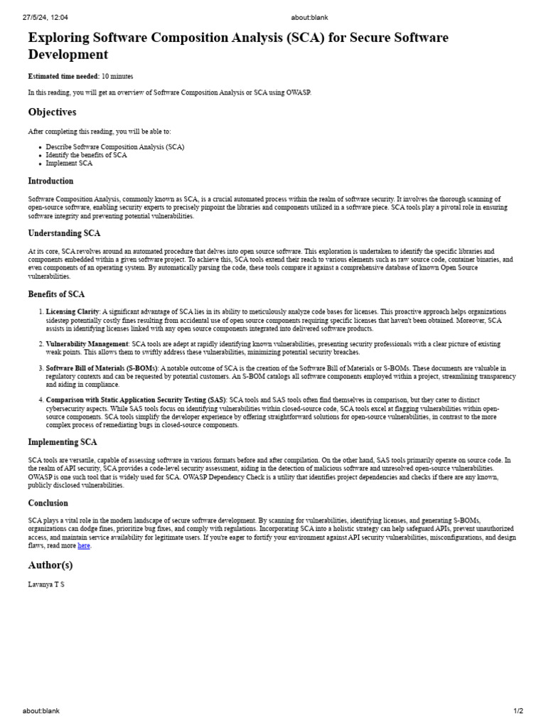 Exploring Software Composition Analysis (SCA) For Secure Software Development | PDF