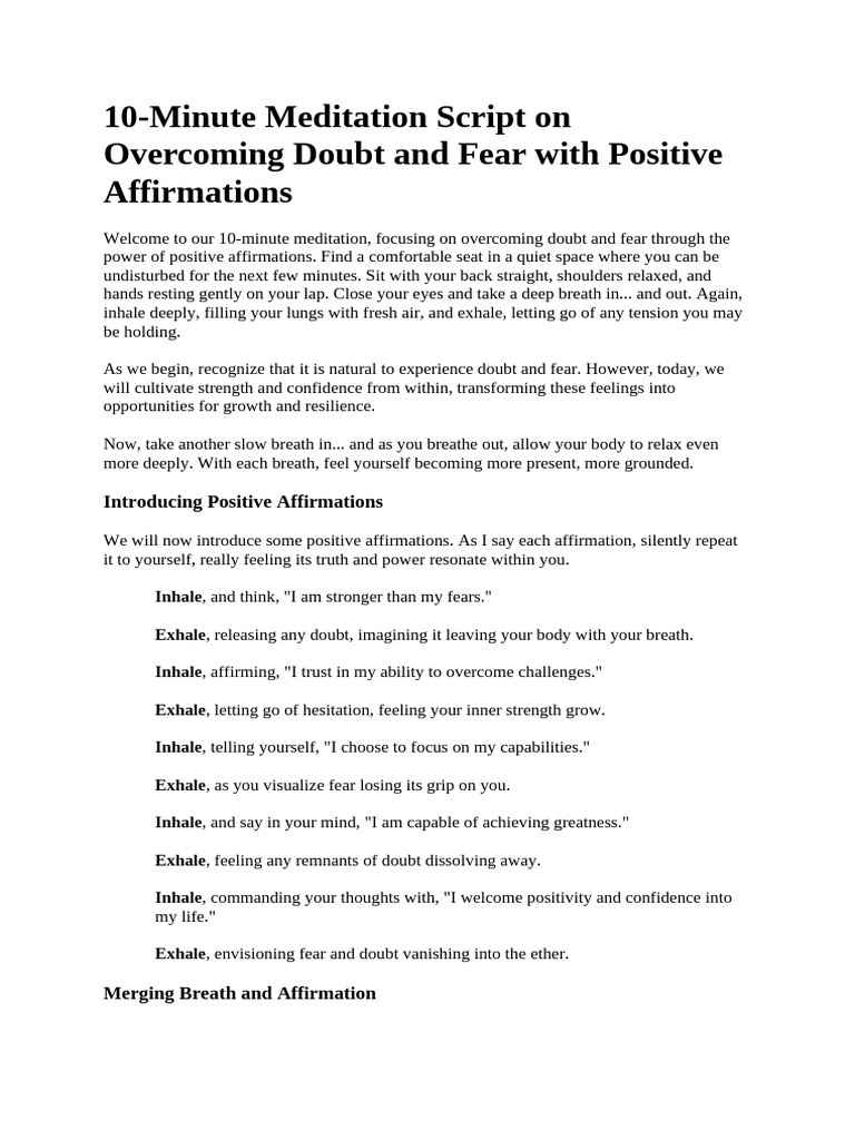 10-Minute Meditation Script On Overcoming Doubt and Fear With Positive ...