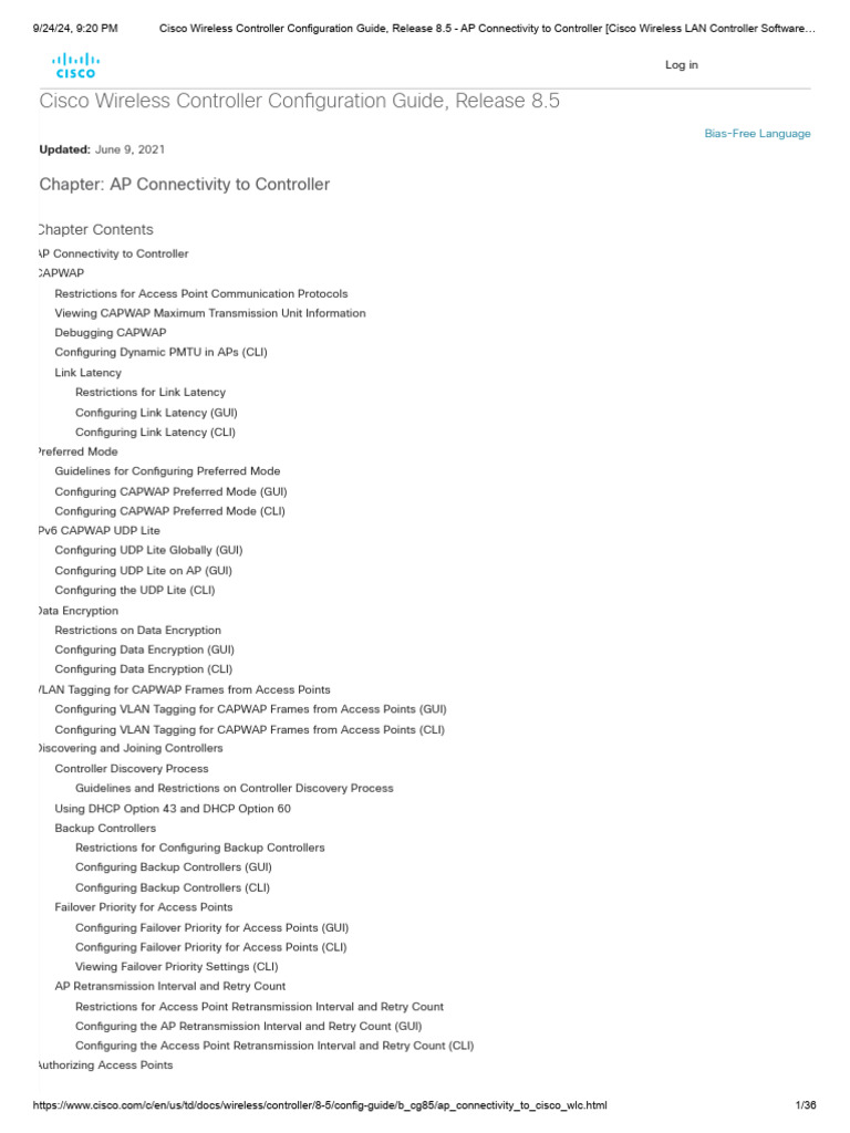 Cisco Wireless Controller Configuration Guide, Release 8.5 - AP Connectivity To Controller ...