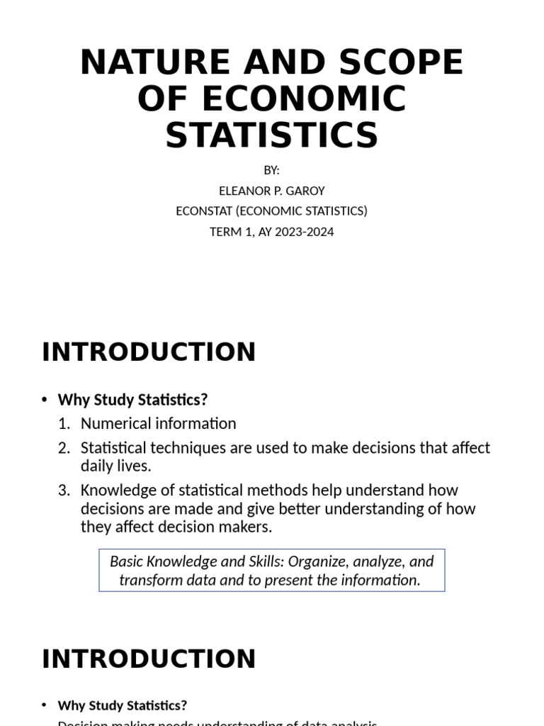 Nature and Scope of Economic Statistics | PDF