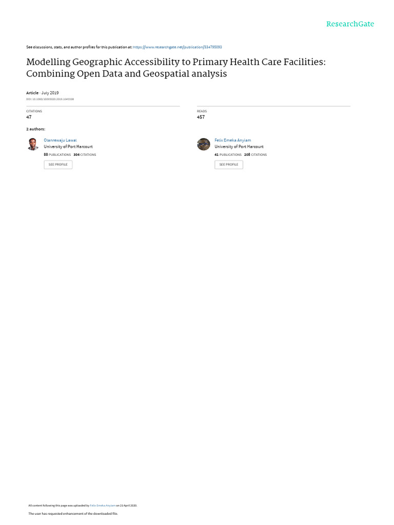 Modelling Geographic Accessibility To Primary Heal | PDF