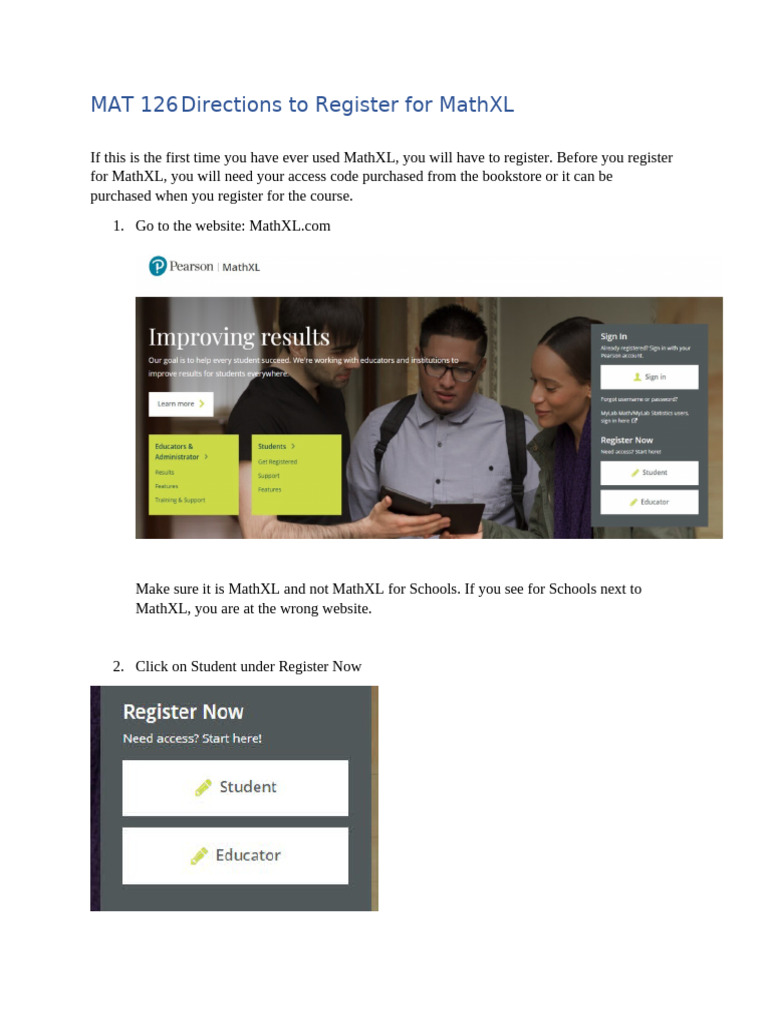 Directions To Register For MathXL | PDF