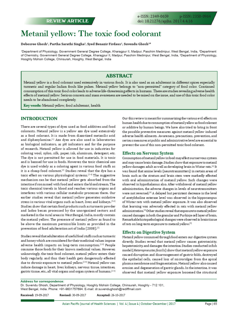 16 Metanil Yellow The Toxic Food Colorant | PDF