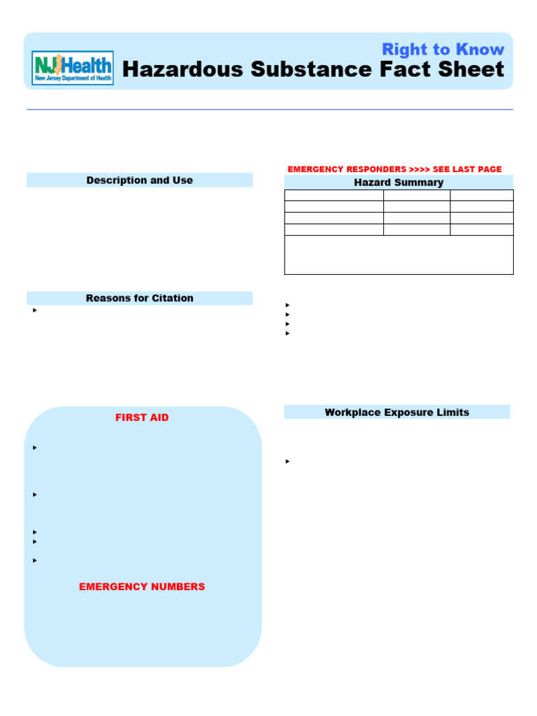 Hazardous Substance Fact Sheet: Right To Know | PDF
