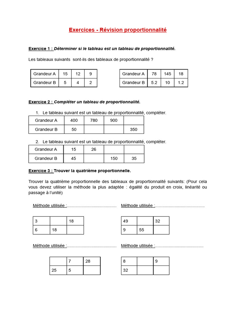 Exercices - Révision Proportionnalité (Avec Corrigé) | PDF