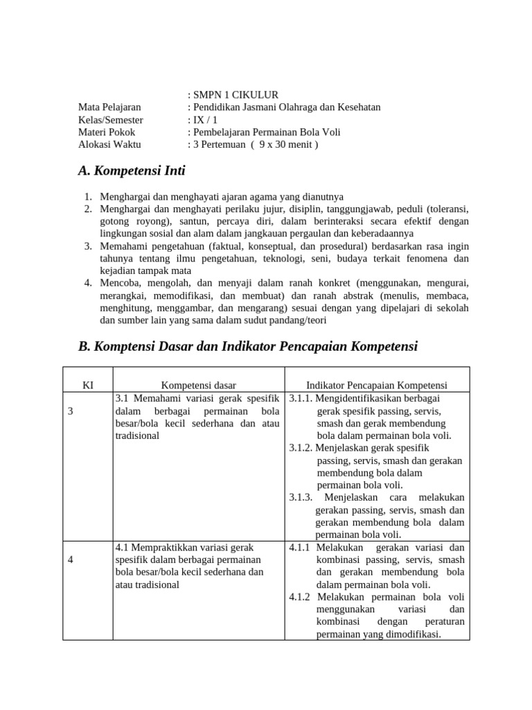 RPP Bola Voli Kls.9 Yudi | PDF