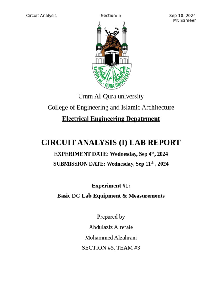 Lab 1 Circuit Analysis | PDF