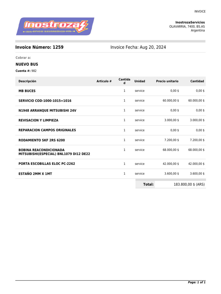 Invoice 1259 | PDF