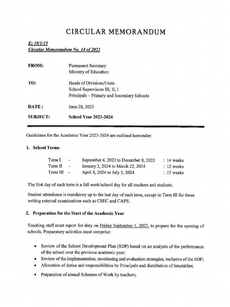 Circular Memo No. 14 of 2023 - School Year 2023-2024 | PDF