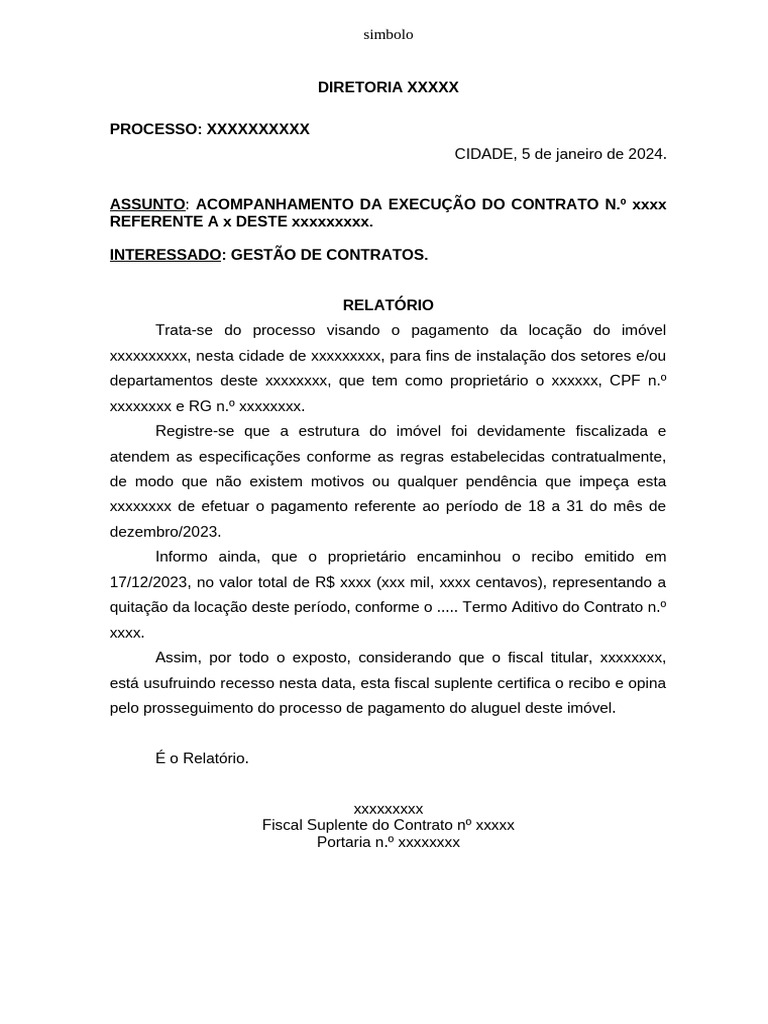 Modelo Relatório de Fiscal de Contrato | PDF | Direito | Casa e Jardim