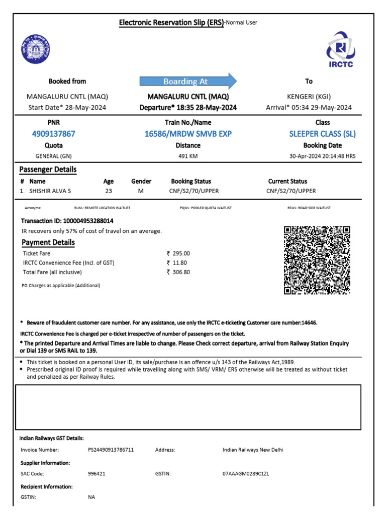 16586/Mrdw SMVB Exp Sleeper Class (SL) | PDF