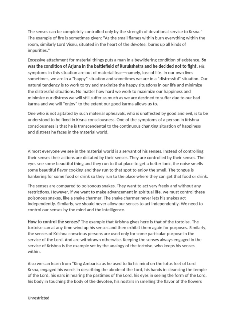 Q1-Process of Sense Control by Krishna Consciousness | PDF