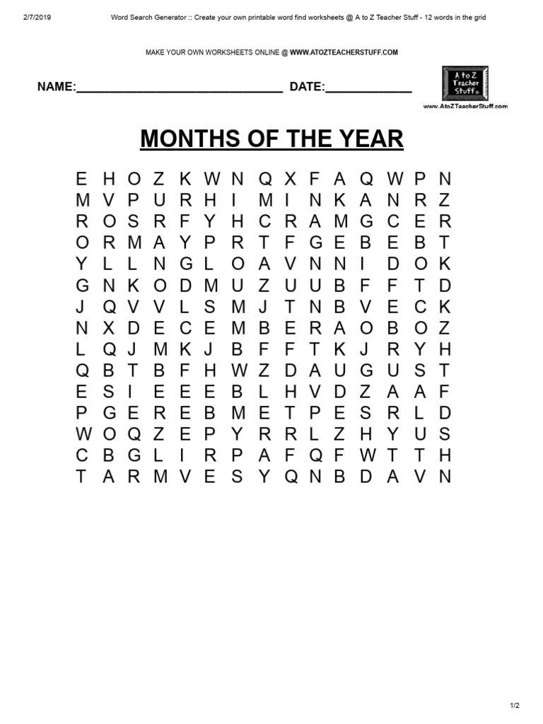Wordsearch Months | PDF