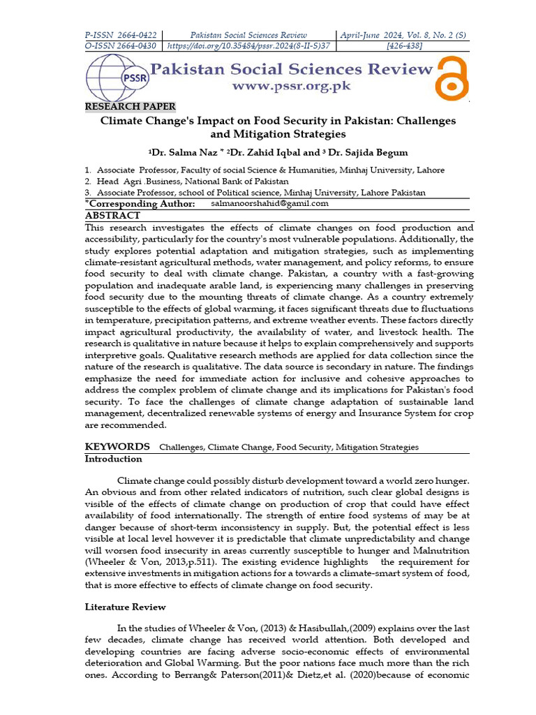 Climate Change and Food Security in Pakistan | PDF | Climate Change ...