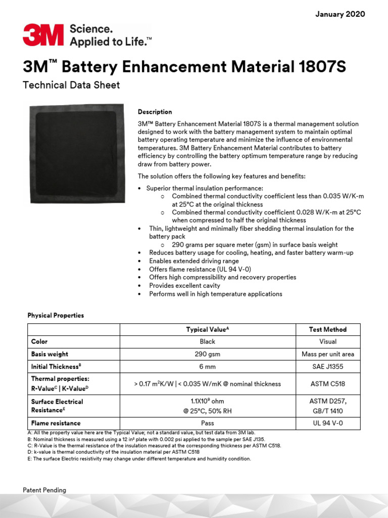 3M Battery Enhancement Material 1807S TDS | PDF
