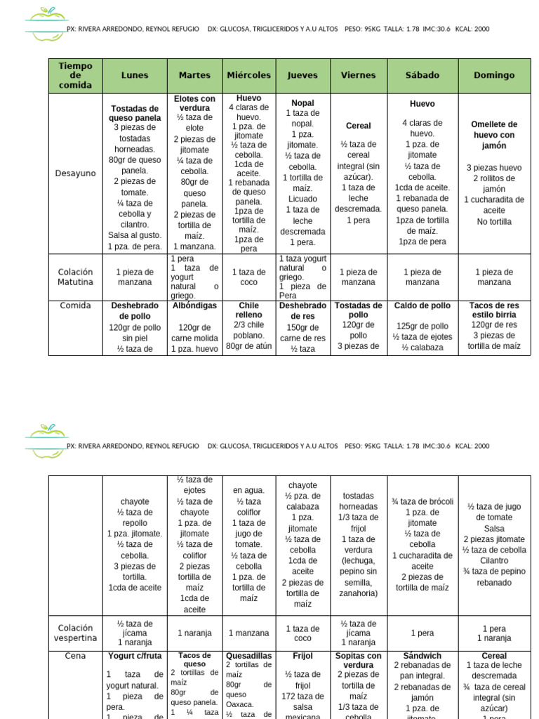 FORMATO Tiempo de Comida | PDF