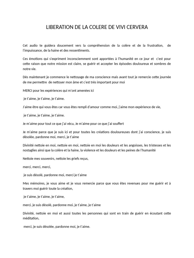 Méditation Libération de La Colère VIVI CERVERA | PDF