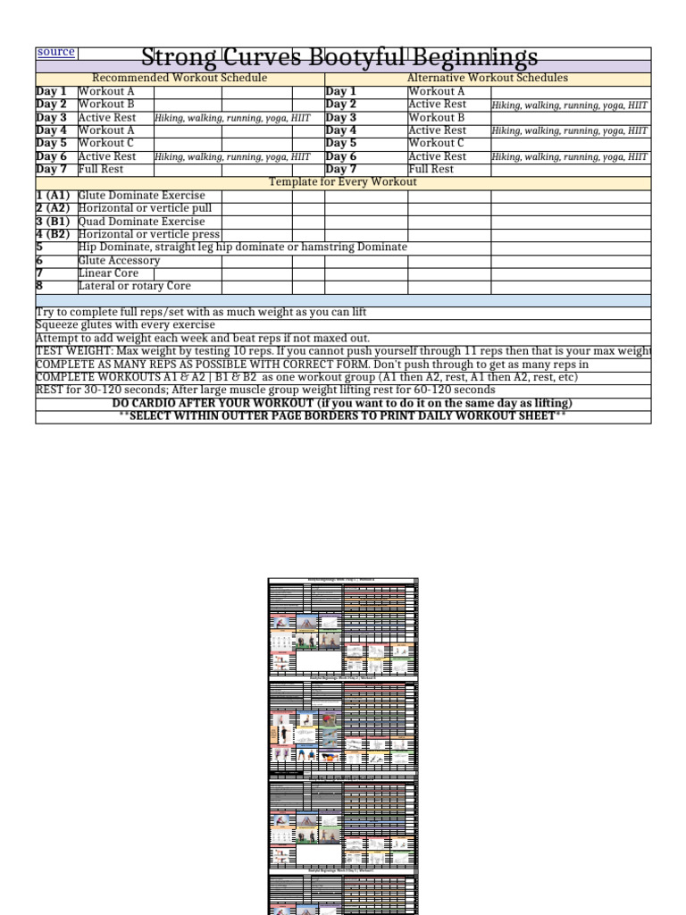 Bootyful Beginnings - Strong Curves Spreadsheets | PDF