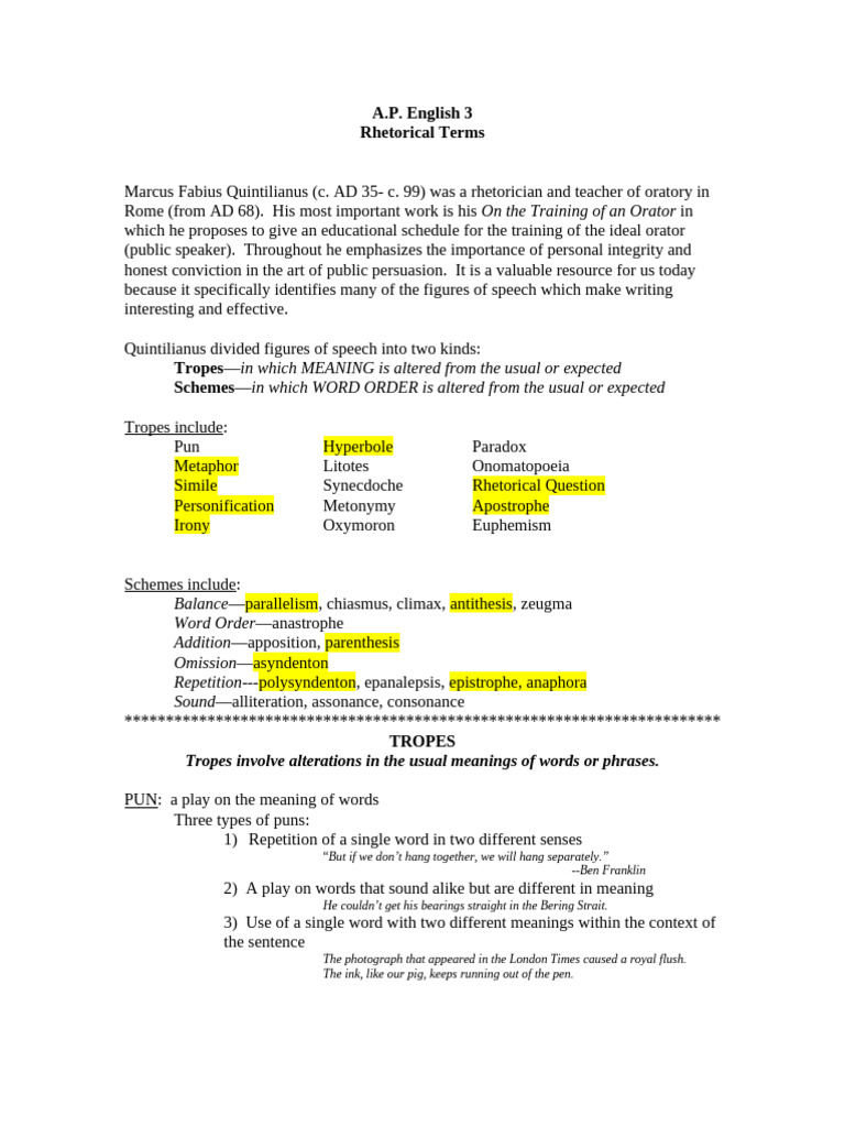 AP Language Rhetorical Terms | PDF