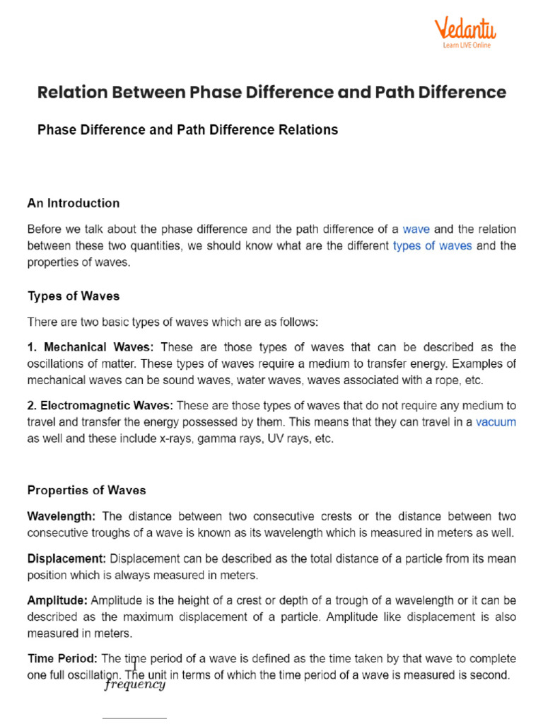 Relation Between Phase Difference and Path Difference | PDF Relation Between Phase Difference and Path Difference | PDF