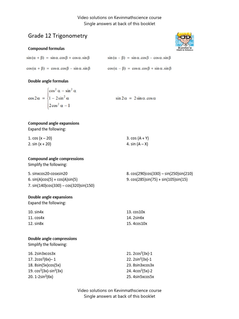 Trigonometry Worksheet Kevinmathscience | PDF