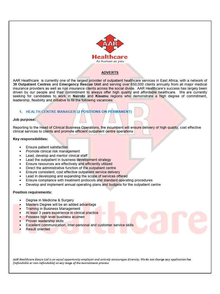 AAR Healthcare (K) LTD - Nairobi & Kisumu Oct 2022 | PDF | Nursing ...