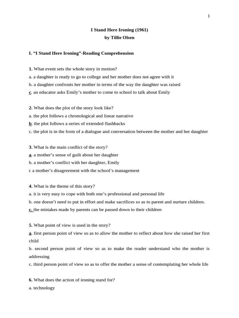 I Stand Here Ironing - Worksheet | PDF