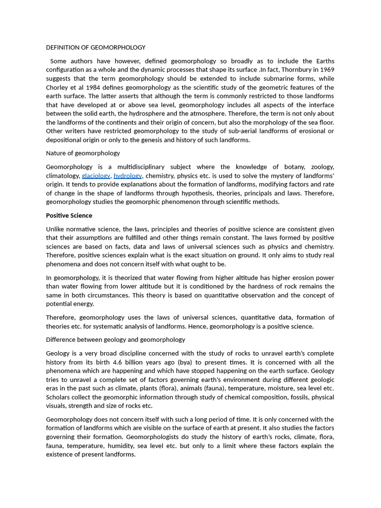 Definition of Geomorphology | PDF