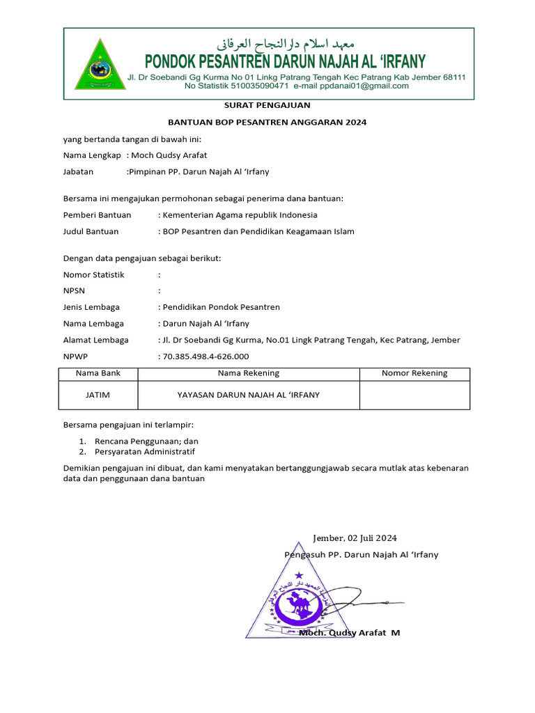 Surat Pengajuan Bop | PDF