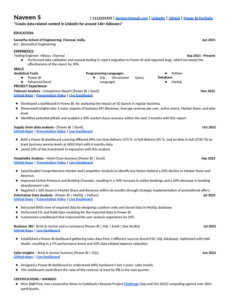 Naveen DA Resume Career Transition | PDF