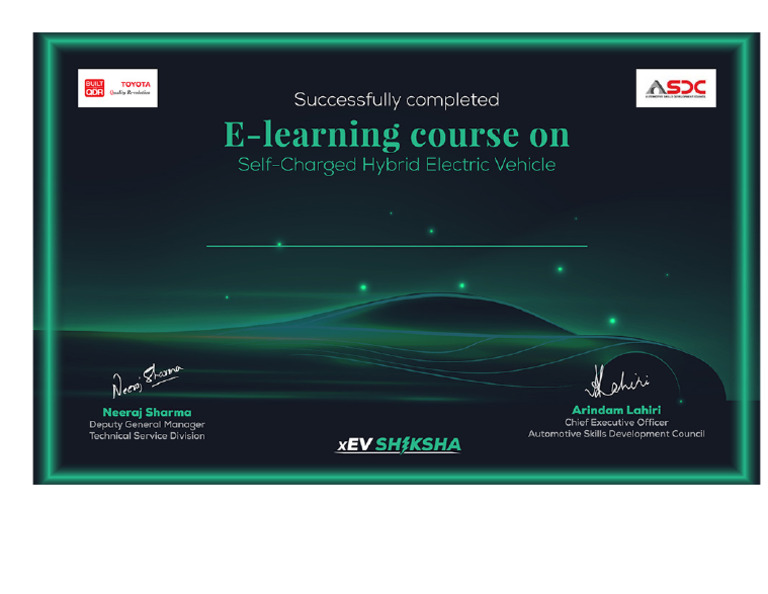 E-Learning of Self Charged Hybrid EV Certificate by Asdc & Toyota | PDF