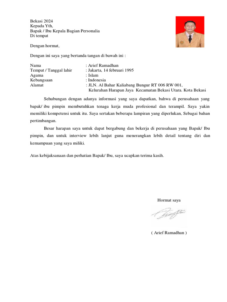 Lamaran Kerja Arief Ramadhan HSE 2024 | PDF