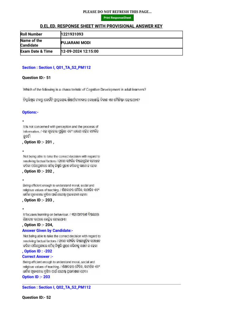 D.EL.ED. Exam Response Sheet 2024 | PDF | Business | Technology ...