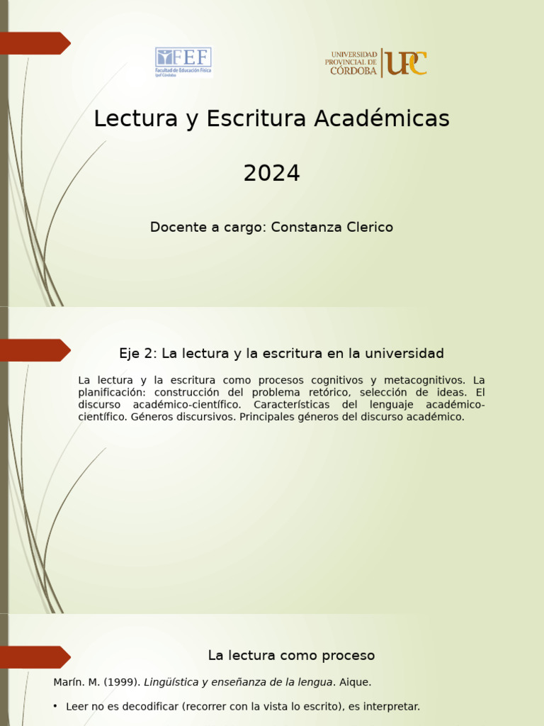 2024 Eje 2 La Lectura y La Escritura en La Universidad | PDF
