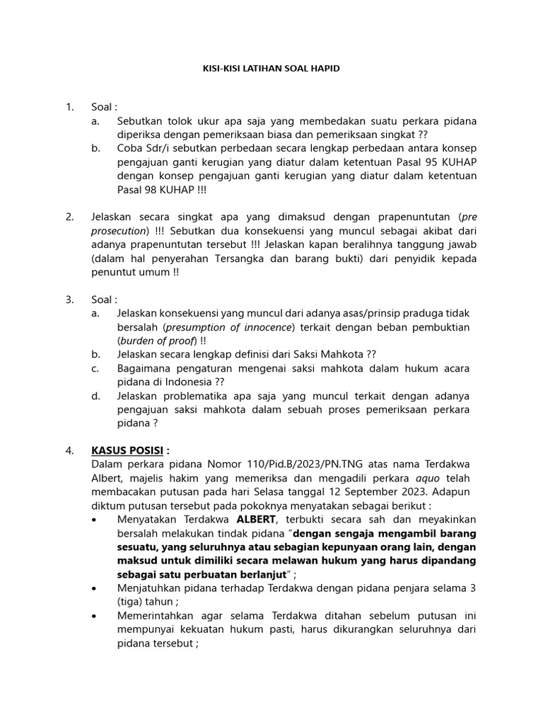KISI KISI LATIHAN SOAL HAPID Juni 2024 | PDF