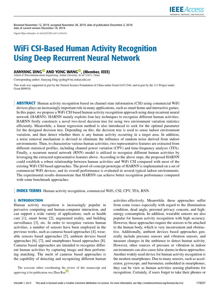 WiFi CSI-Based Human Activity Recognition Using Deep Recurrent Neural Network | PDF