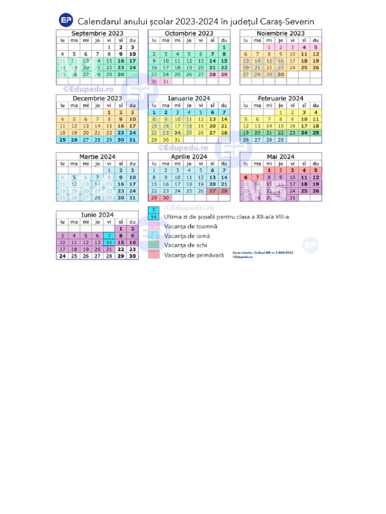 Calendar An Scolar 2023 2024 Caras | PDF