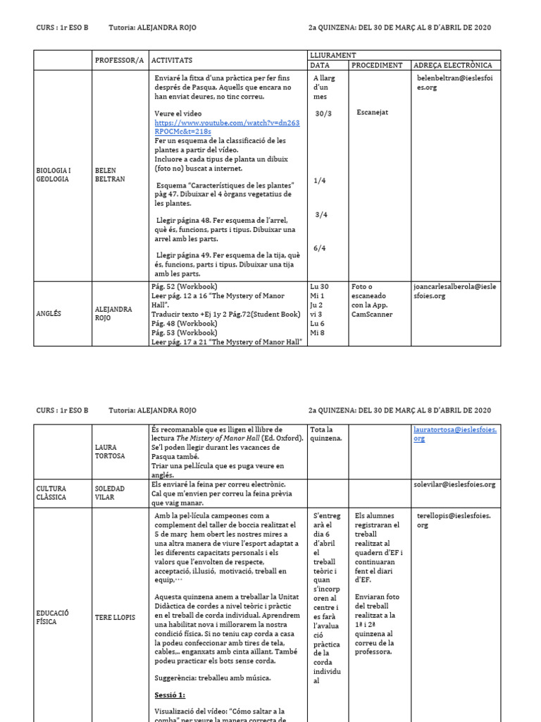 1r ESO B 2a Quinzena - Docx 1 | PDF