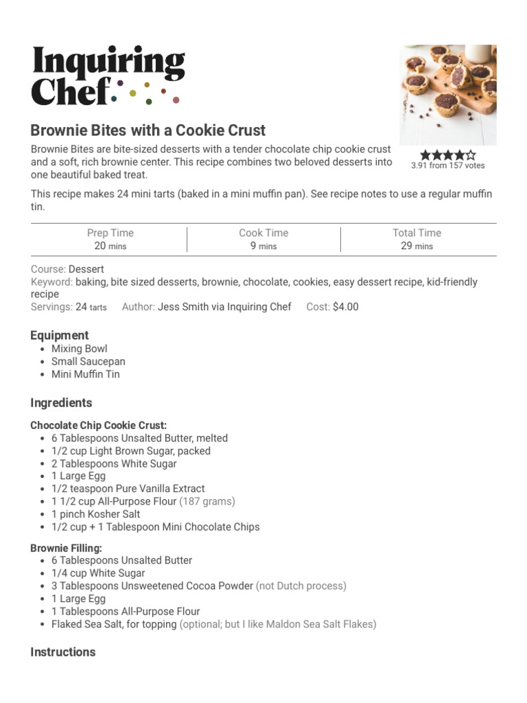 Brownie Bites With A Cookie Crust - Inquiring Chef | PDF