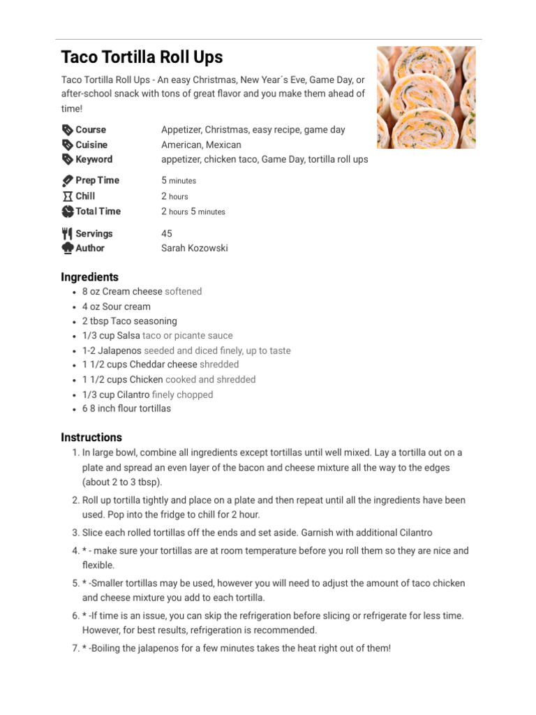 Taco Tortilla Roll Ups - Sugar Apron | PDF