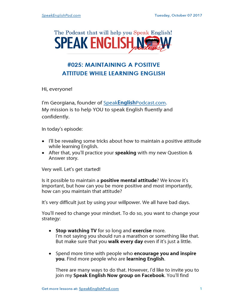 025 Positive-Attitude Learning English | PDF